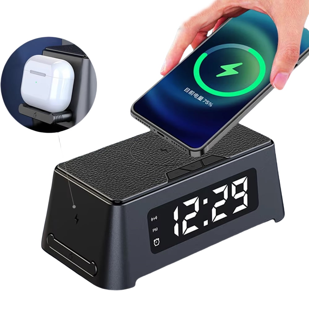 Wireless Charger Alarm Timepiece With LED Light And 15W Fast Charging ...