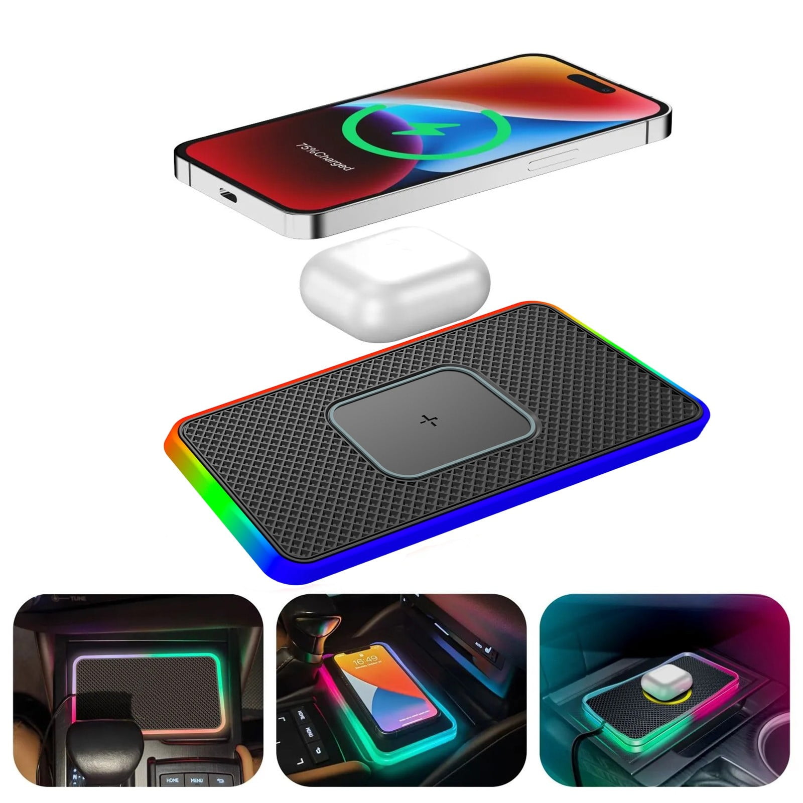 Wireless Charger,Car Phone Charger Mat,Fast Charging Pad with 7 RGB ...