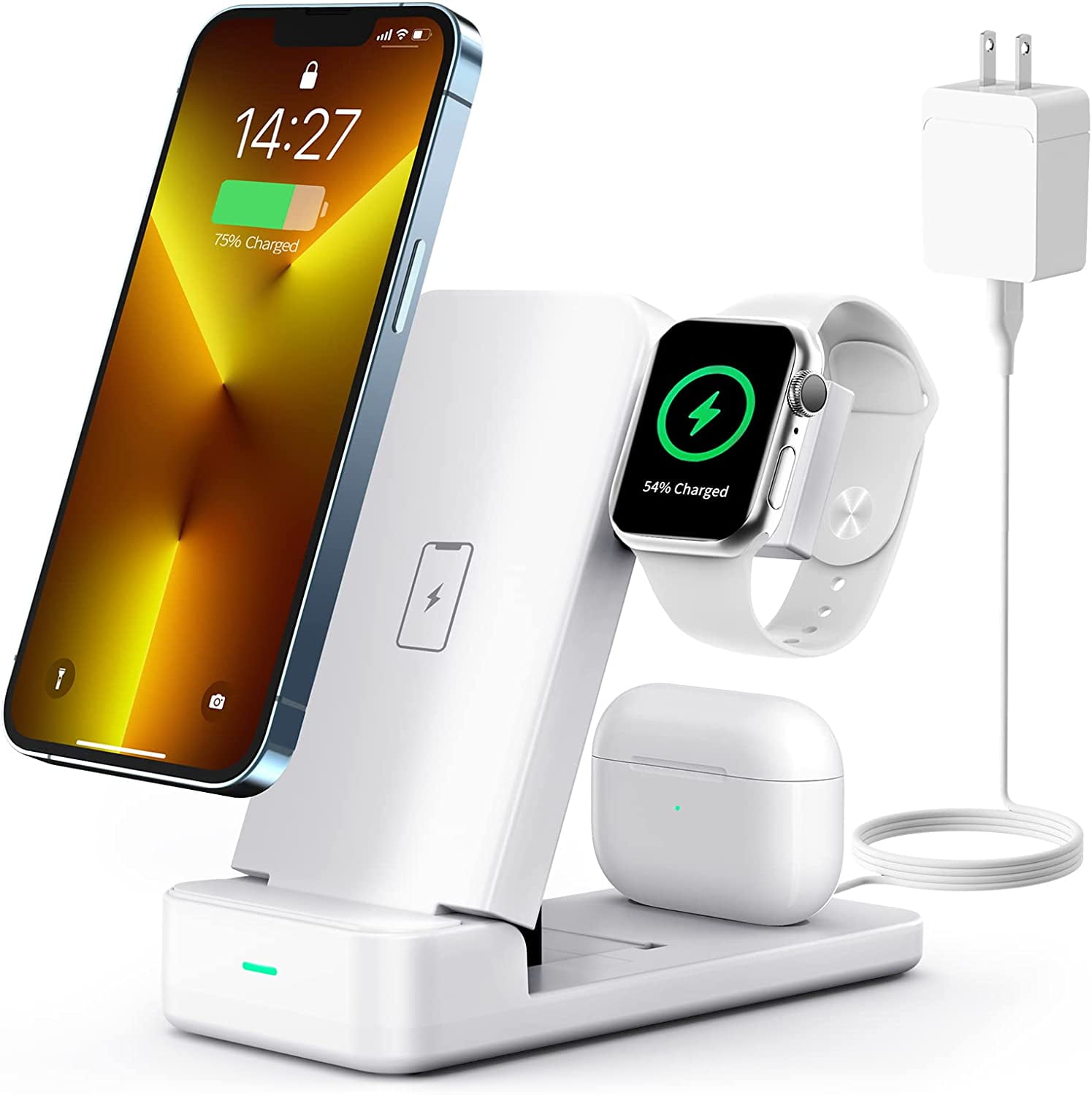 Wireless Charger, Qi-Certified 3 in 1 Fast Foldable Charging Stand Station Dock for Apple Watch ...