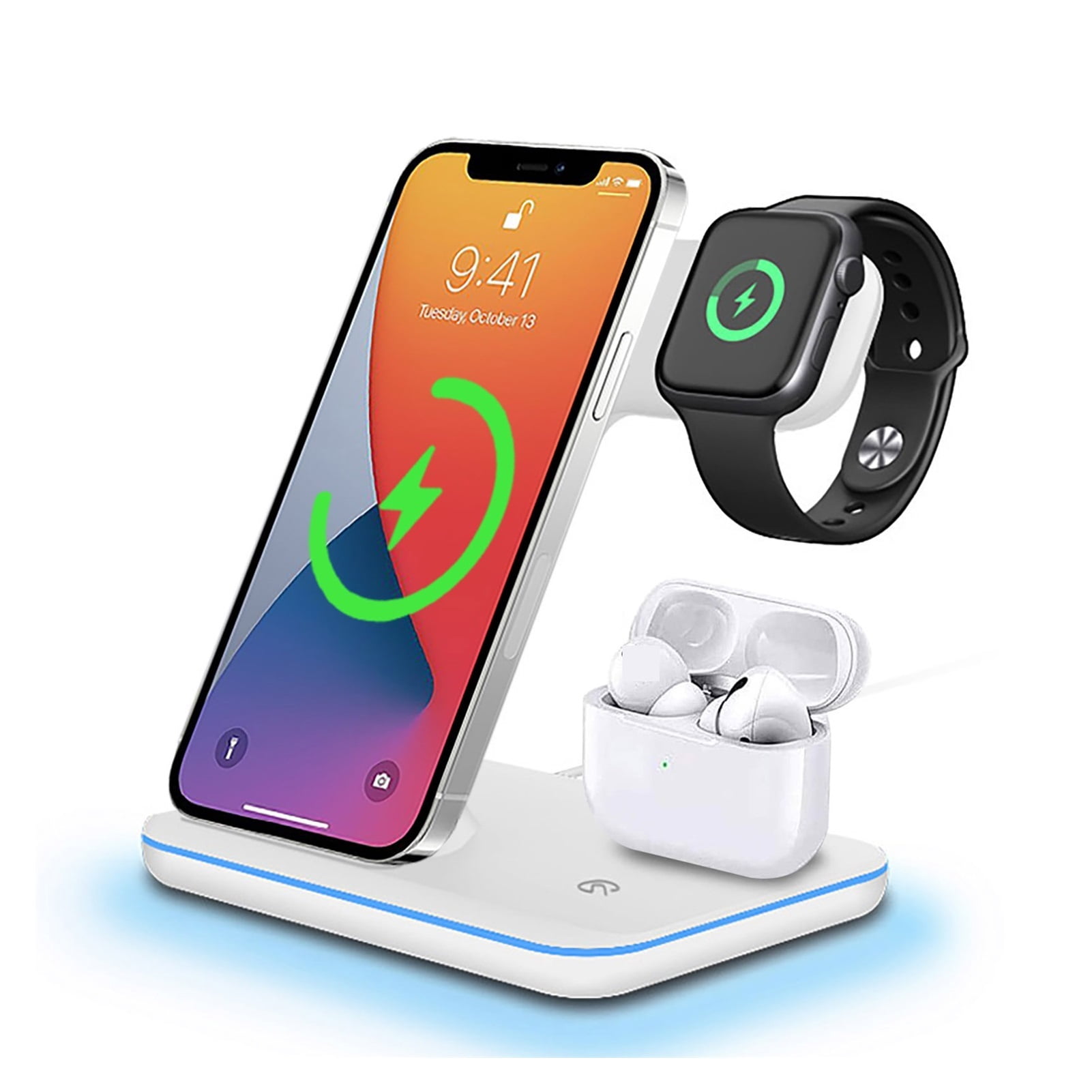 Wireless Charger Stand 3 In 1 Qi 15W Fast Charging Dock Station Phone ...