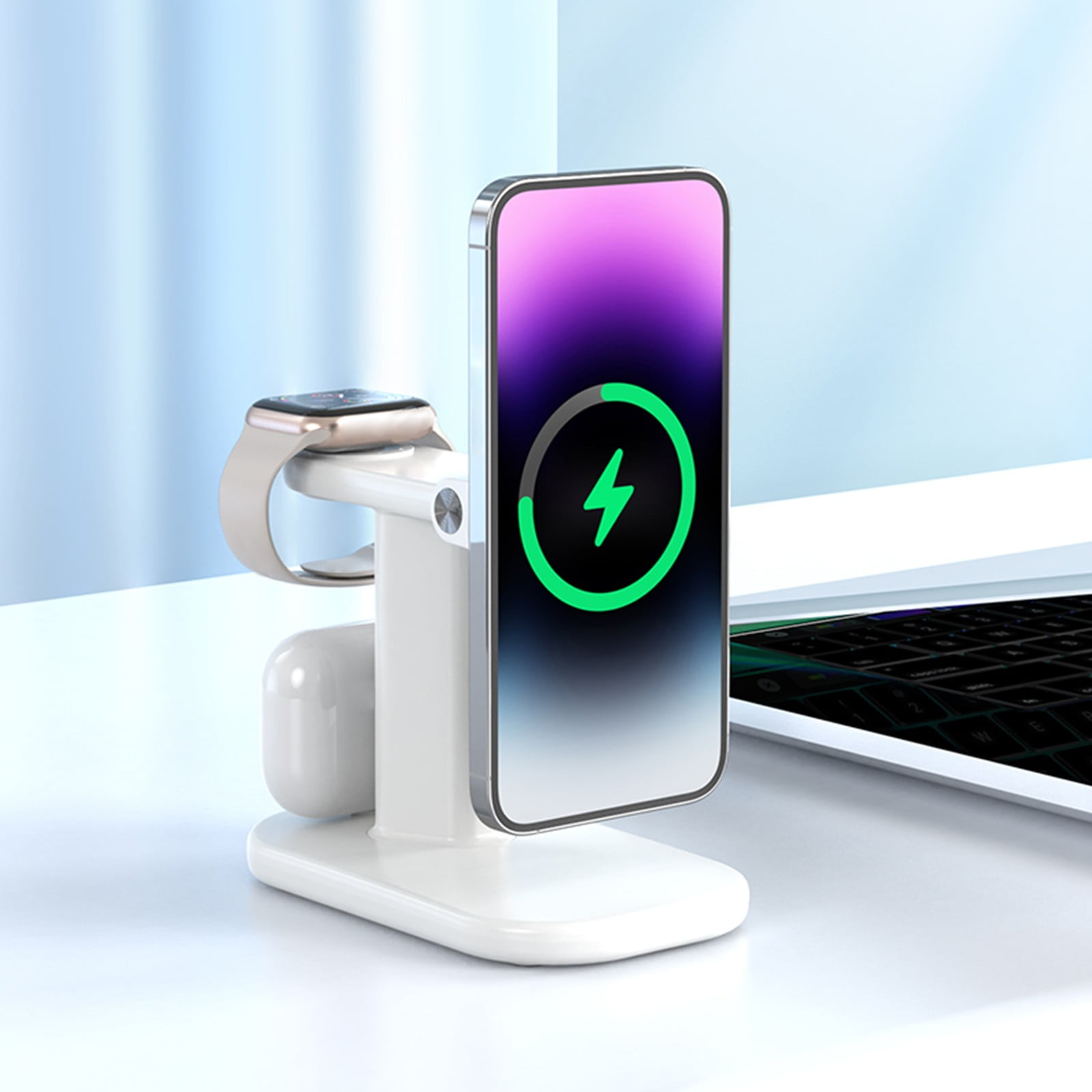 Wireless Charger (Stand), 3 in 1 Wireless Charger 15W Fast Charging ...