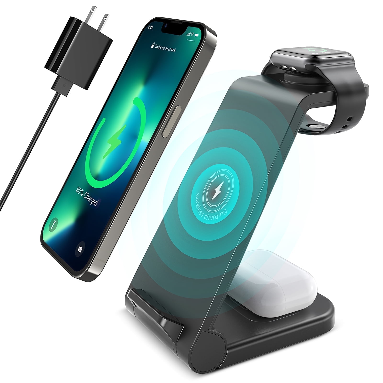 Wireless Charger Station, 23W Fast Wireless Charging Stand for iPhone ...