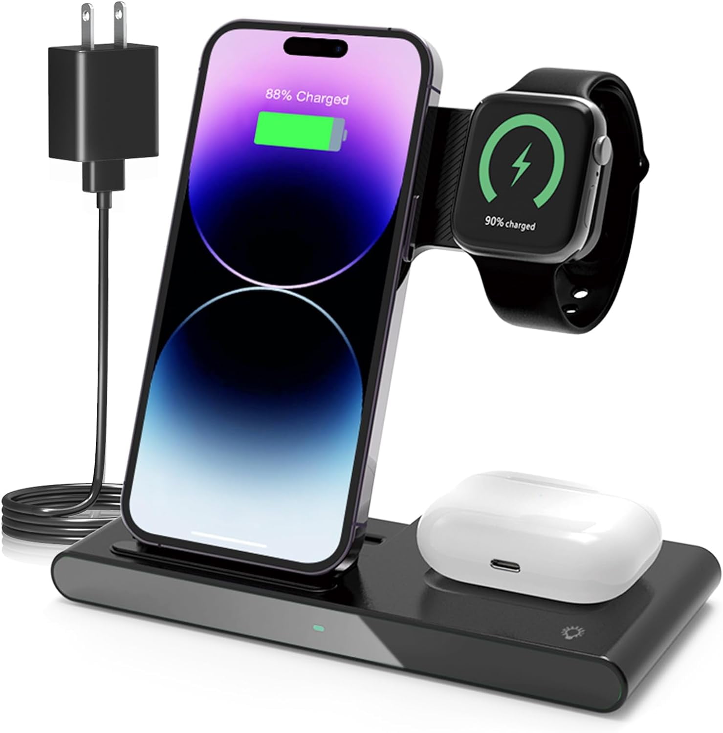 3 in 1 Wireless Charger: iPhone 15 14 Pro Max, Watch 9 8 7 6 5 4 3 2 Se ...