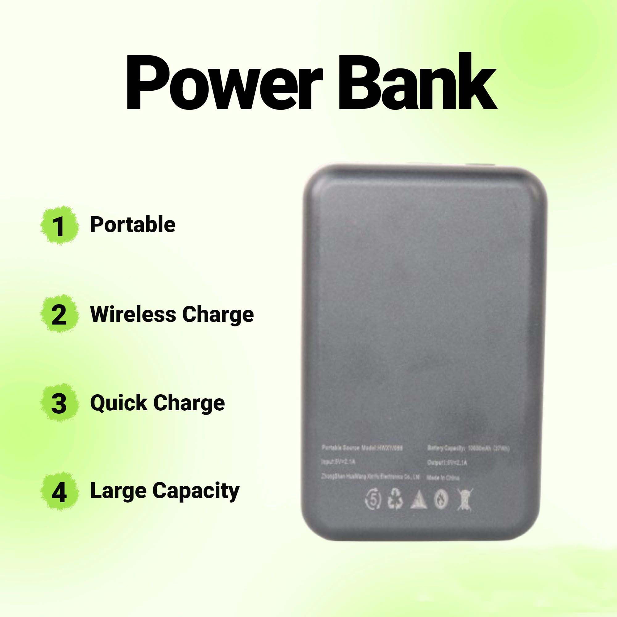 Wireless Charging, 10000mAh Power Bank , 2.1A Output Fast Charging ...