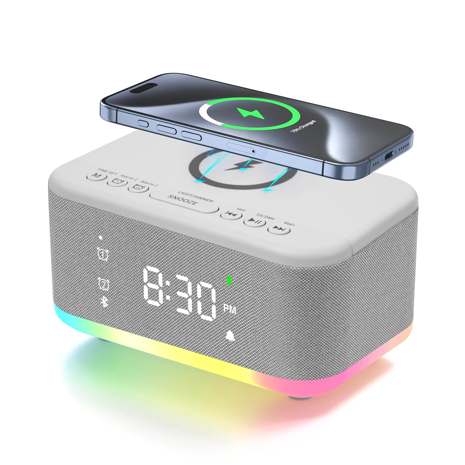 Wireless Charging Alarm Clock Bedroom, Loud Digital Alarm Clocks ...