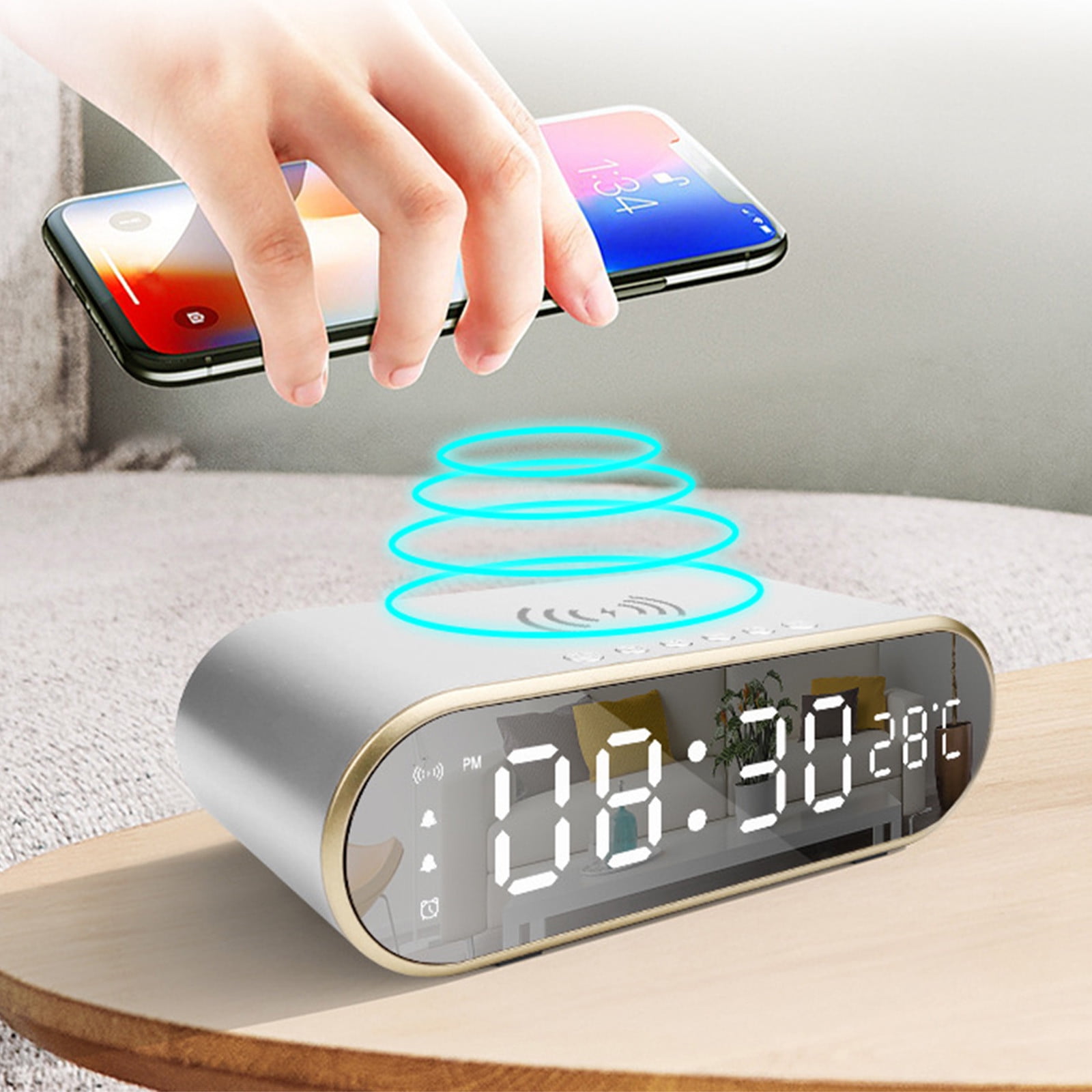 Wireless Charging Clock, 15W Fast Charge, Dual Alarm Memory Function ...