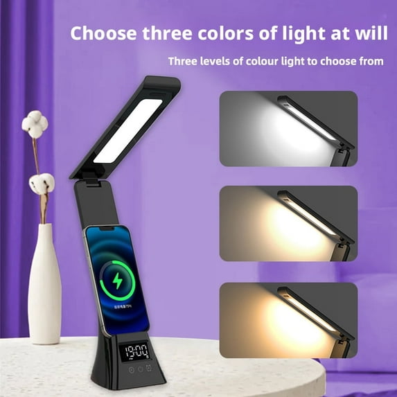 Wireless Charging Desk Lamp with Digital Clock & Alarm, Foldable Eye ...