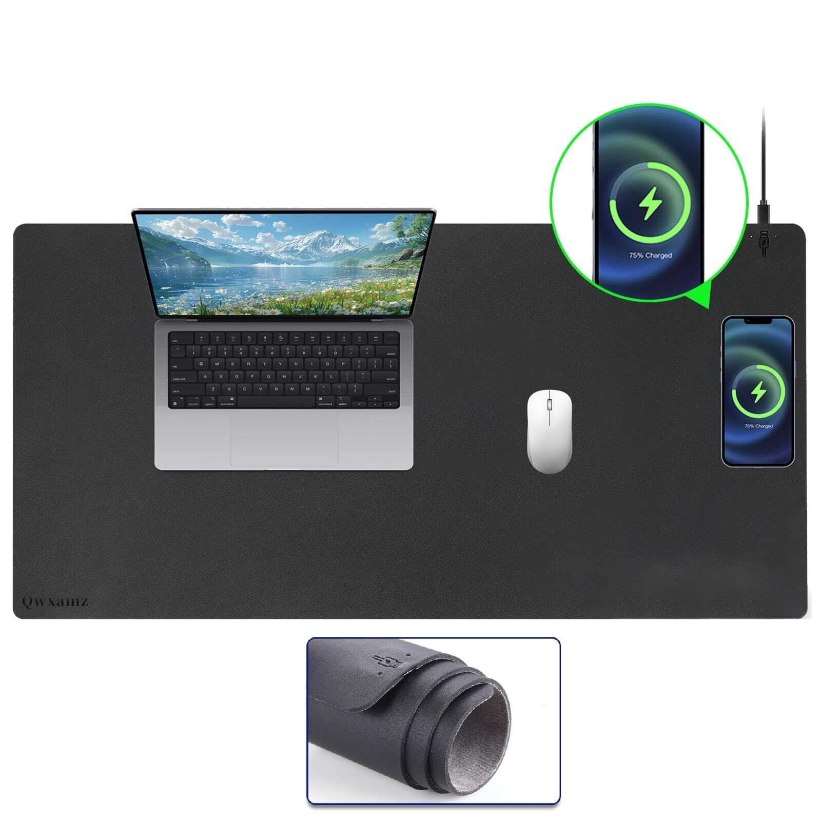 Wireless Charging Mouse Pad 15W Desktop Mat with Wireless Charger 15W ...