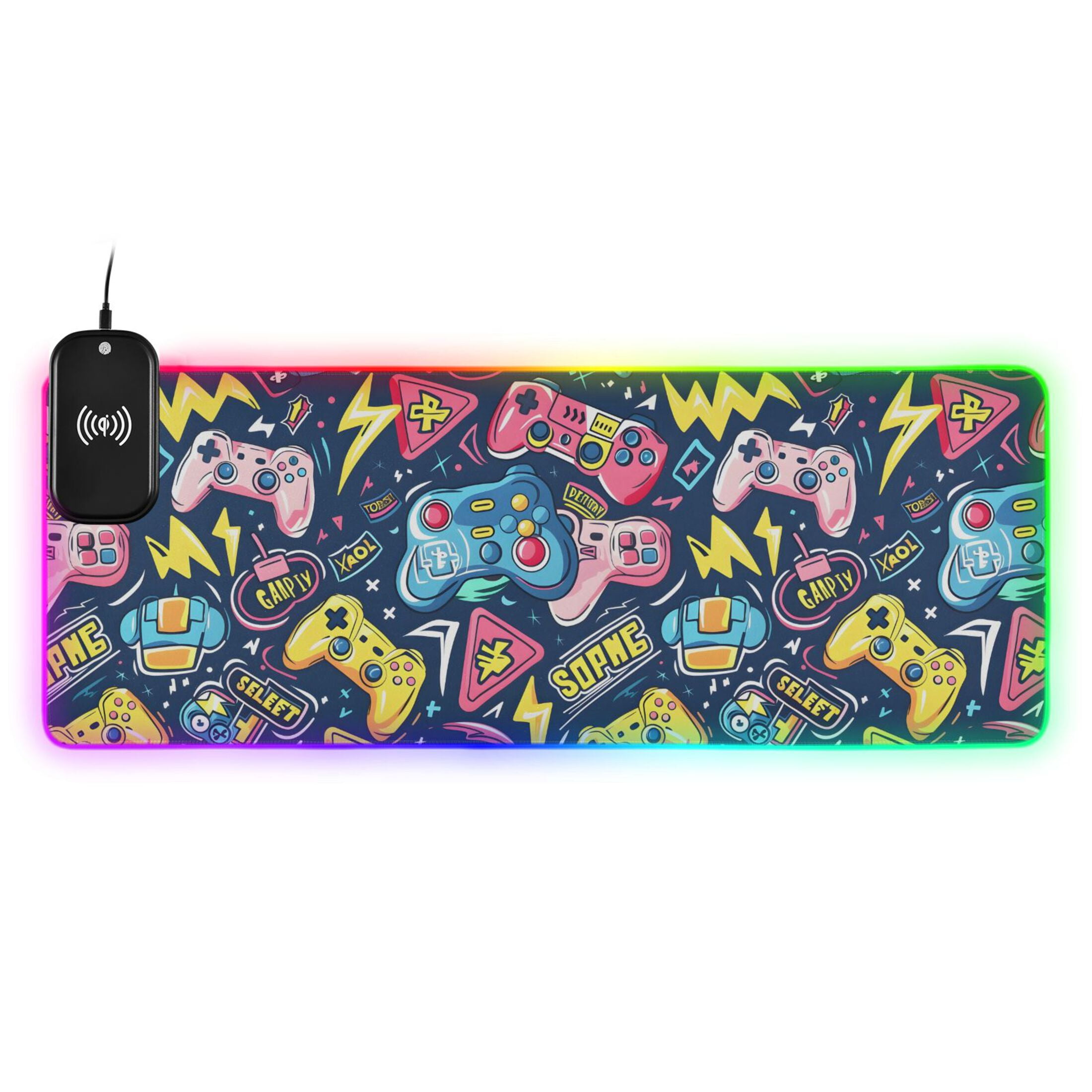 Wireless Charging Mouse Pad Large RGB Gaming Desk Mat 13 Light Modes ...