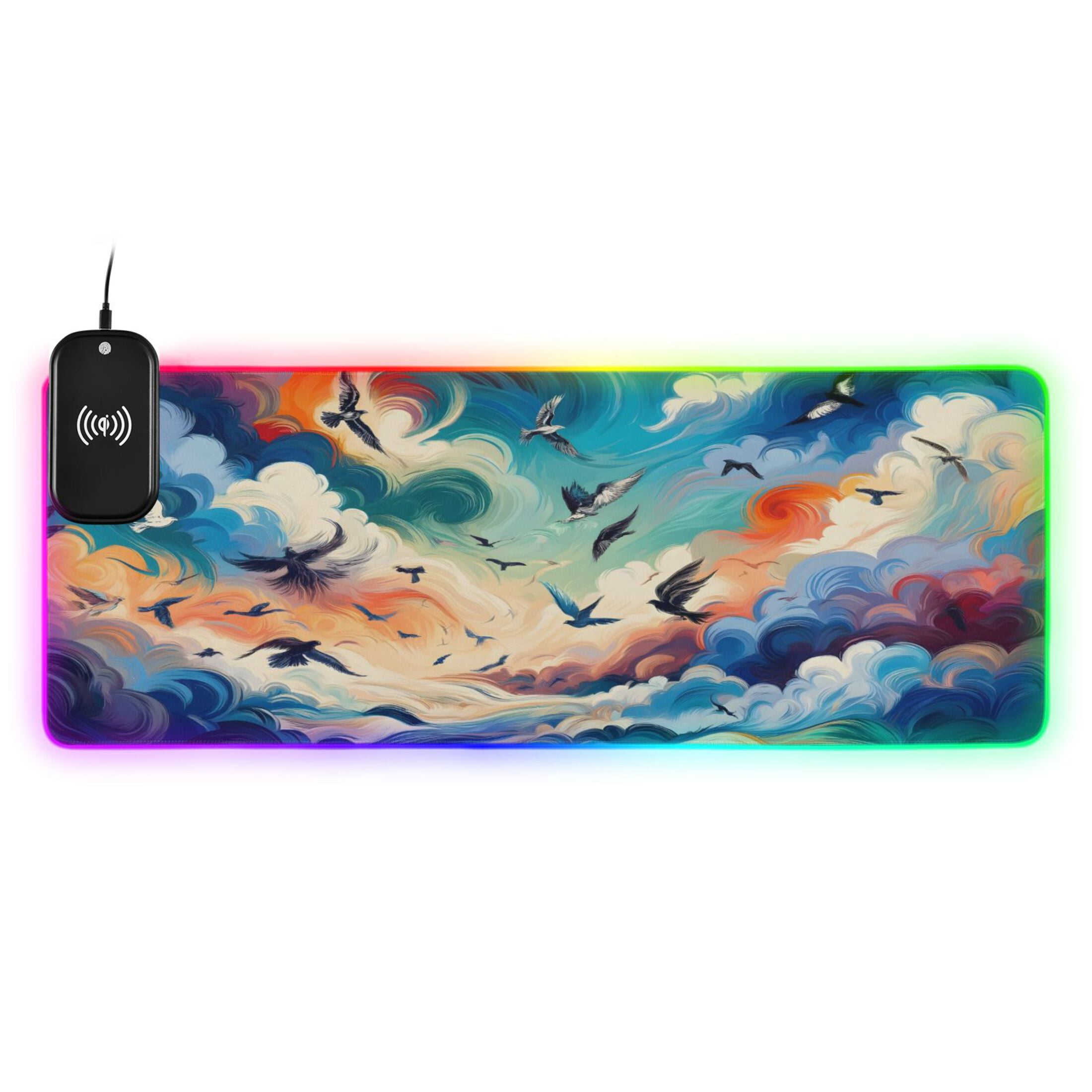 Wireless Charging Mouse Pad Large RGB Gaming Desk Mat 13 Light Modes ...