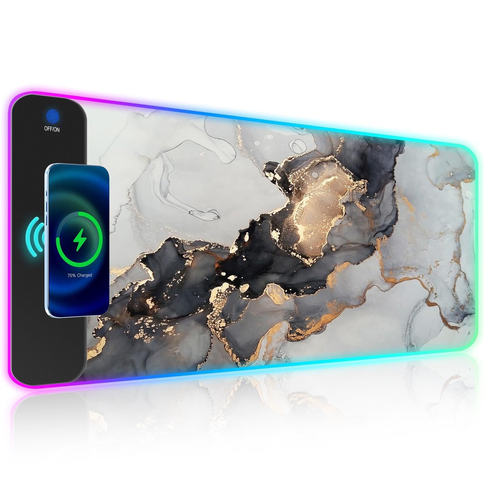 Wireless Charging RGB Gaming Mouse Pad 15W,Large LED Mousepad,10 Light ...