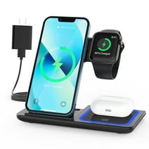 Wireless Charger, Qi-Certified 3 in 1 Fast Foldable Charging Stand Station Dock for Apple Watch ...