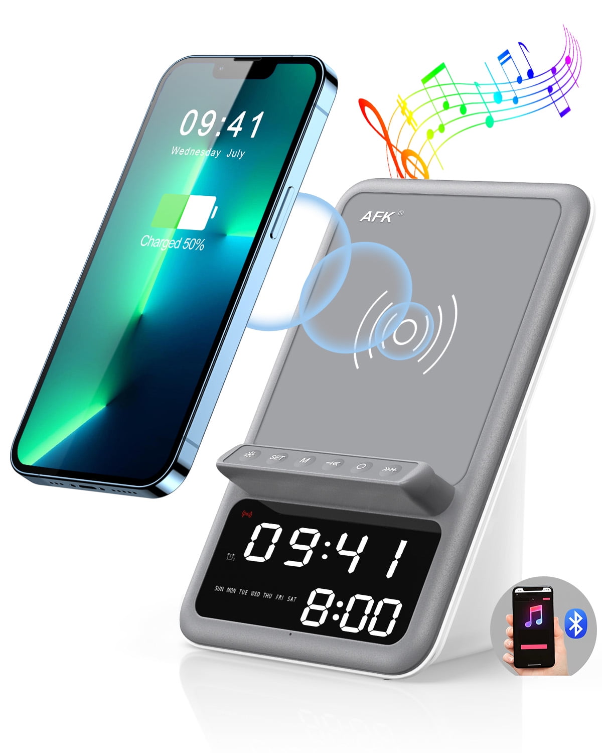 Wireless Charging Station with Alarm Clock, 4 in1 Wireless Charger with ...