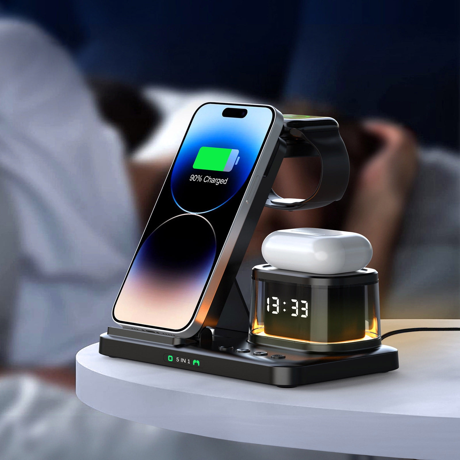 Wireless Charging Station With Digital Alarm Clock Charging Station For ...
