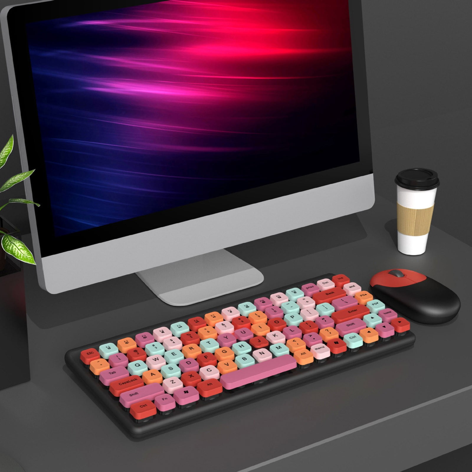 Wireless Colorful Keyboard and Mouse Number Pad & Cute Wireless Mouse ...