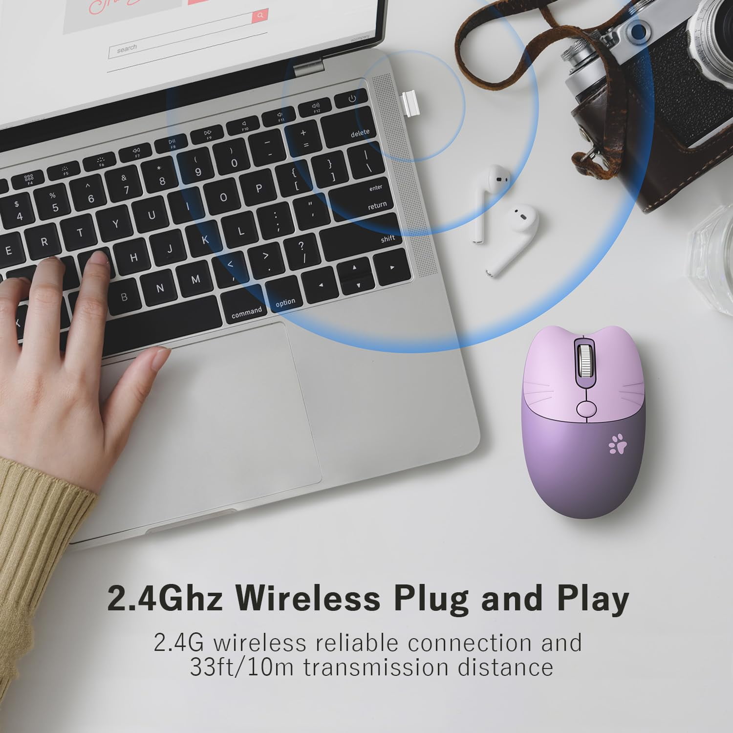 Wireless Compact Silent Mouse with Cute Rabbit Designs, 2.4GHz Plug and ...