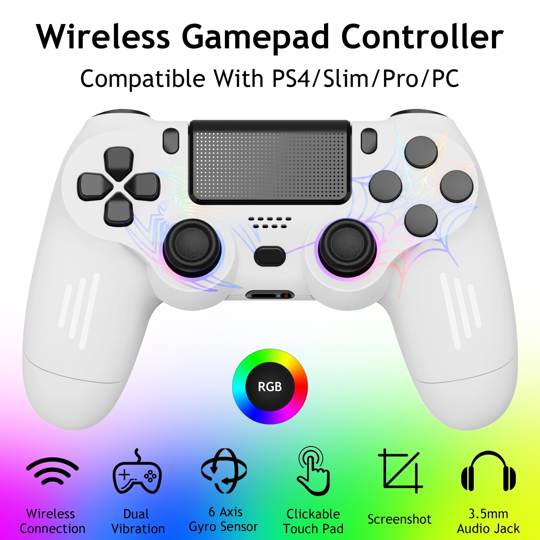 Wireless Controller for P4 with RGB Lighting, Remote Game Joystick ...
