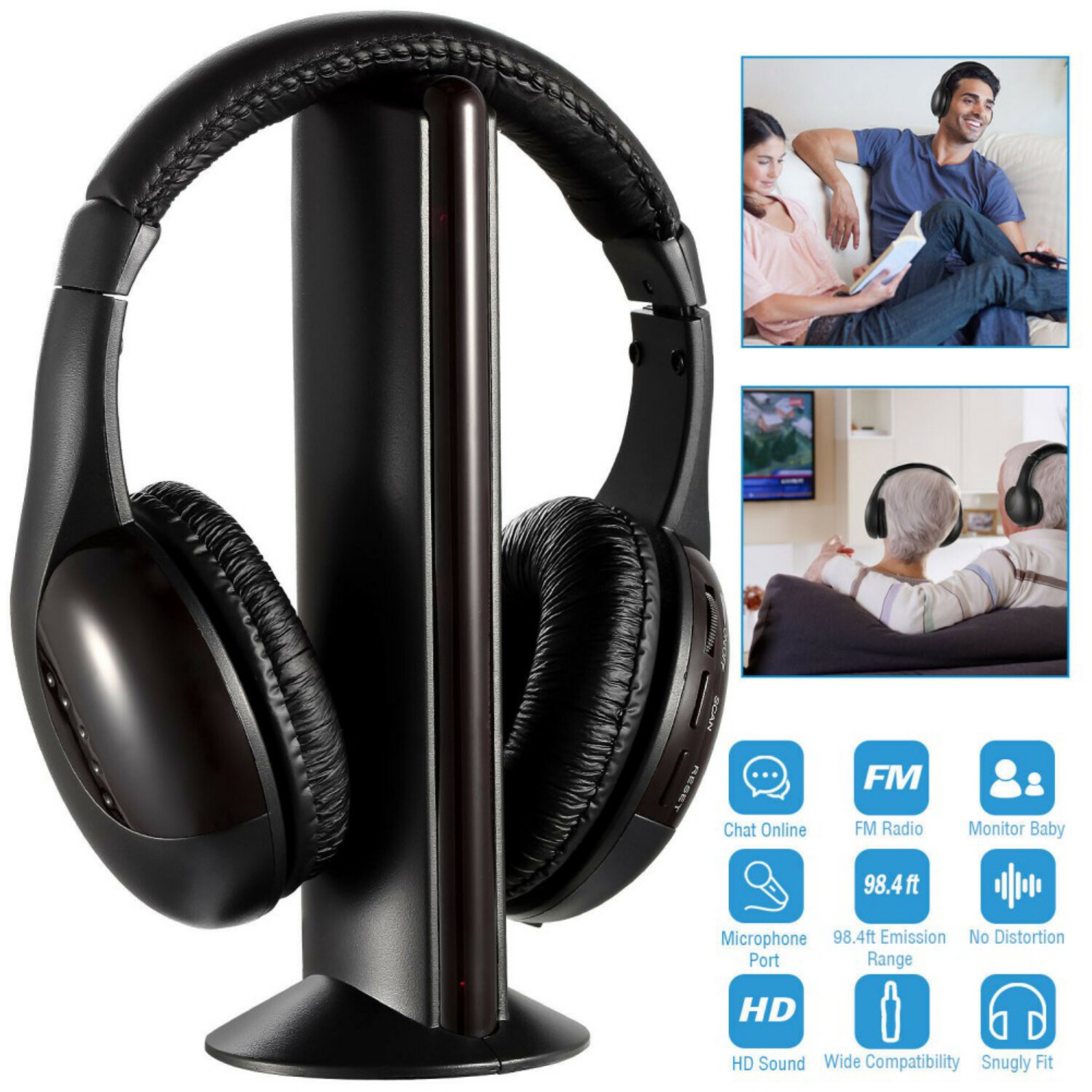 Wireless Cordless RF Headphones Headset with Mic for PC TV Radio ...