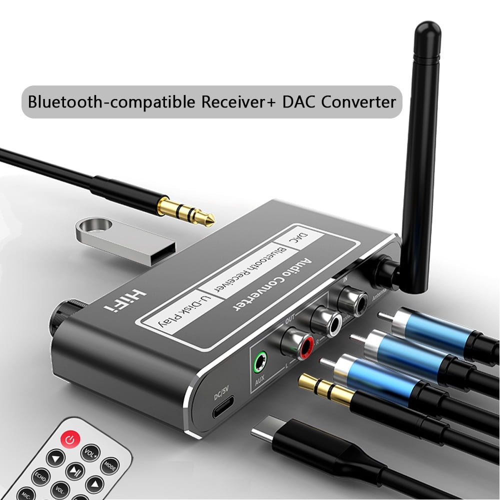 Wireless DAC Converter Bluetooth-compatible 5.2 Receiver Audio Coaxial to R/L 3.5mm Aux Adapter ...