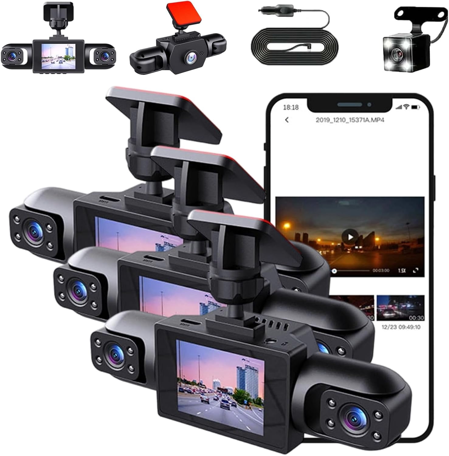 Wireless Dash Cam Front and Rear Camera System, Rechargeable Dash Cam ...