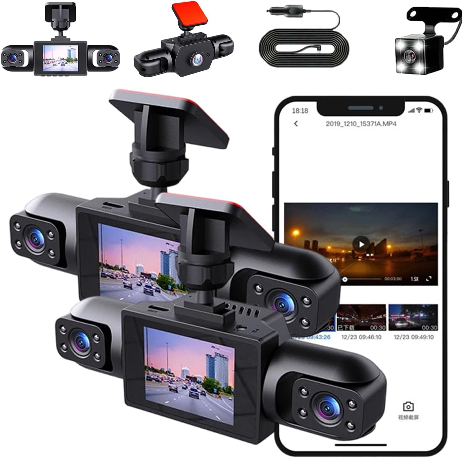 Wireless Dash Cam Front and Rear Camera System, Rechargeable Dash Cam ...