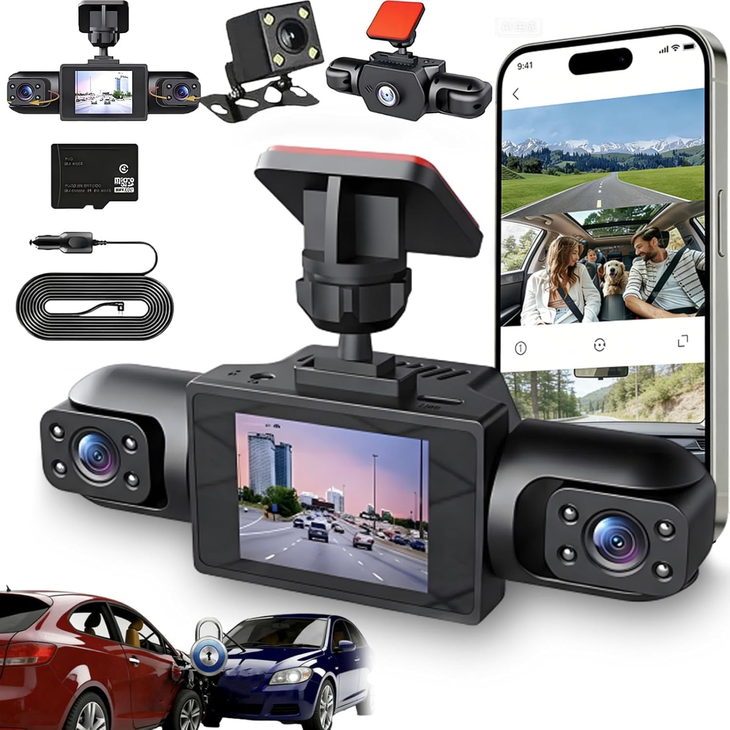 Wireless Dash Cam Front and Rear, Full View Car Dashcam System ...