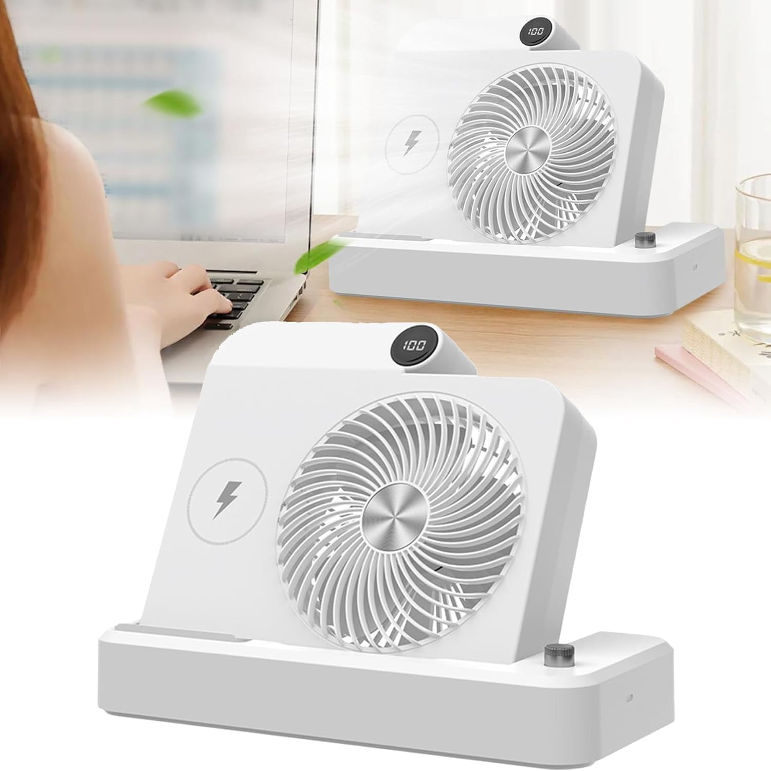 Wireless Desk Fan, 100-Speed Adjustable Portable Fan with 2400mAh ...