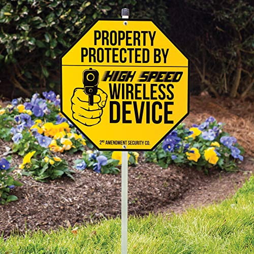 Wireless Device Warning Sign With Stake | Warn Intruders & Trespassers ...