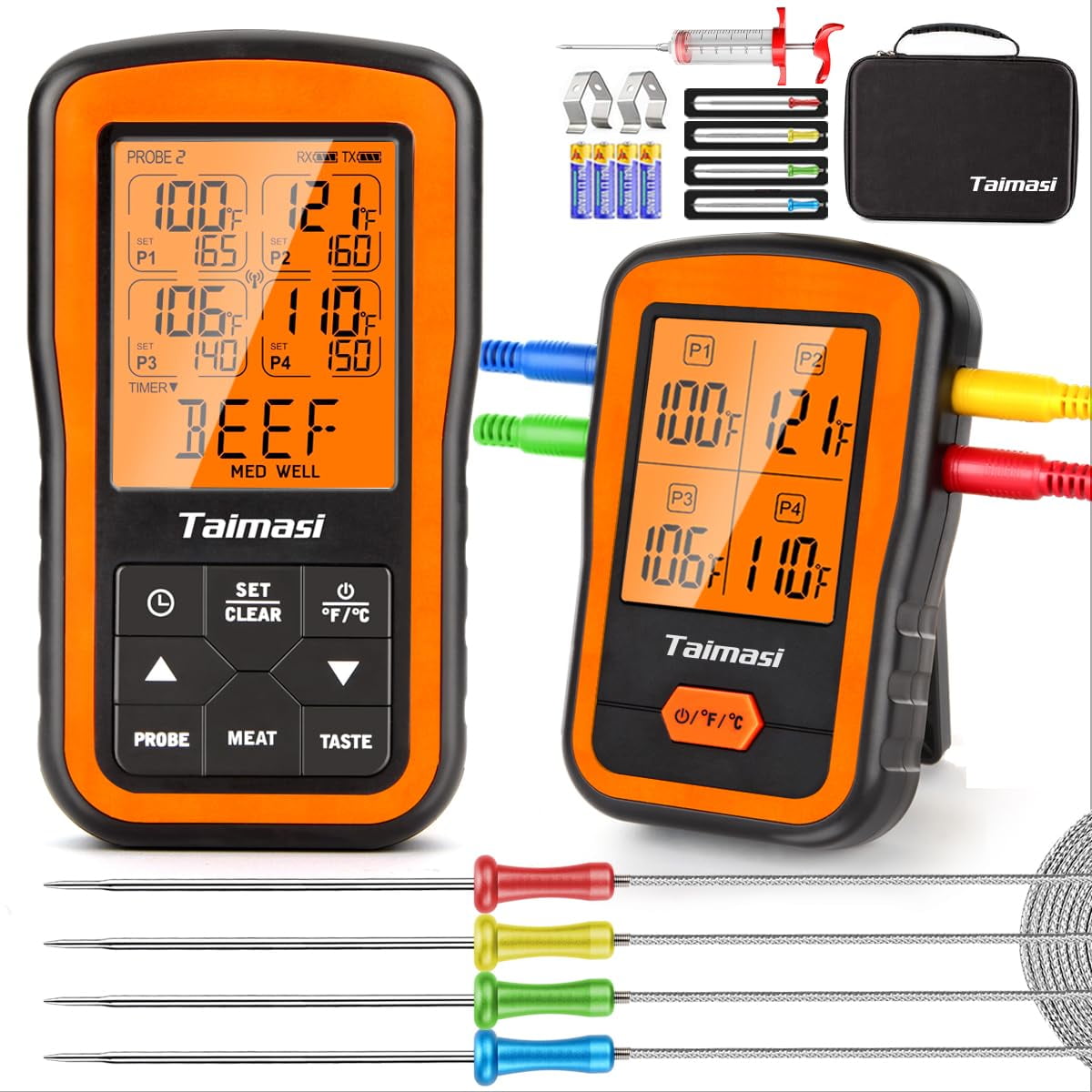 Wireless Digital Meat Thermometer with 4 Probes and Meat Injector ...