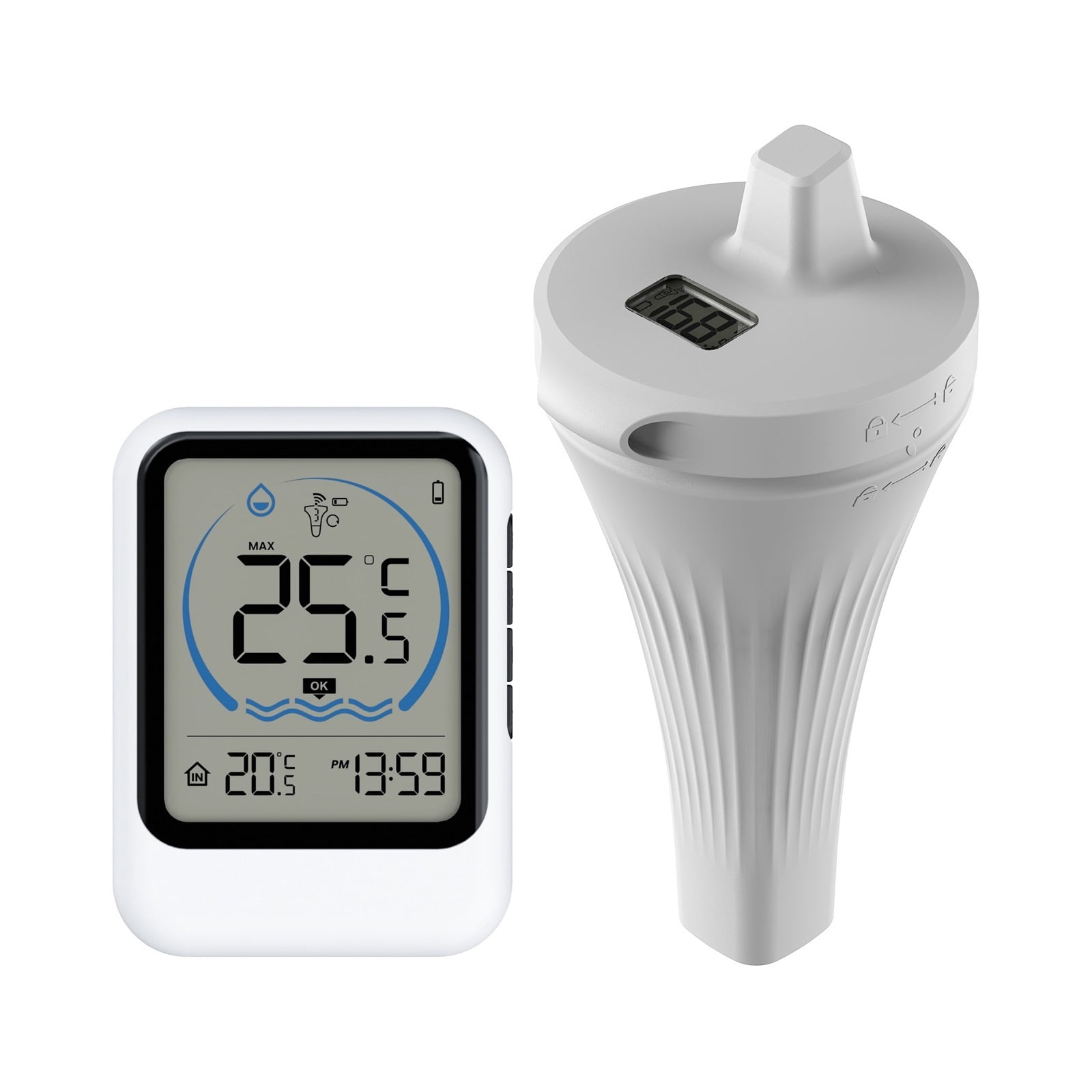 Wireless Digital Swimming Thermometer Clock Outdoor Floating Aquarium ...