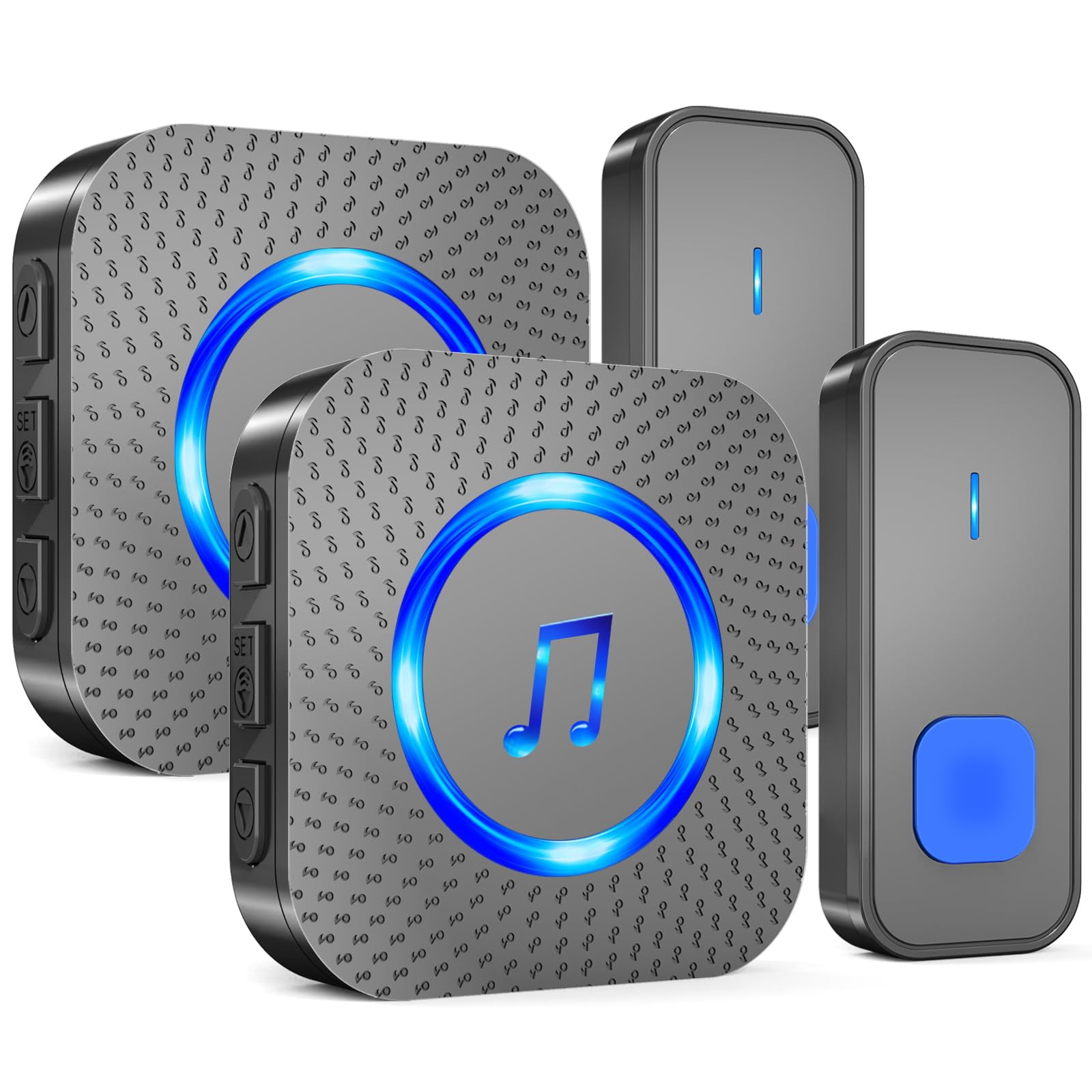 Wireless Doorbell with 2 receivers 1 Button,IP55 Waterproof Doorbell ...