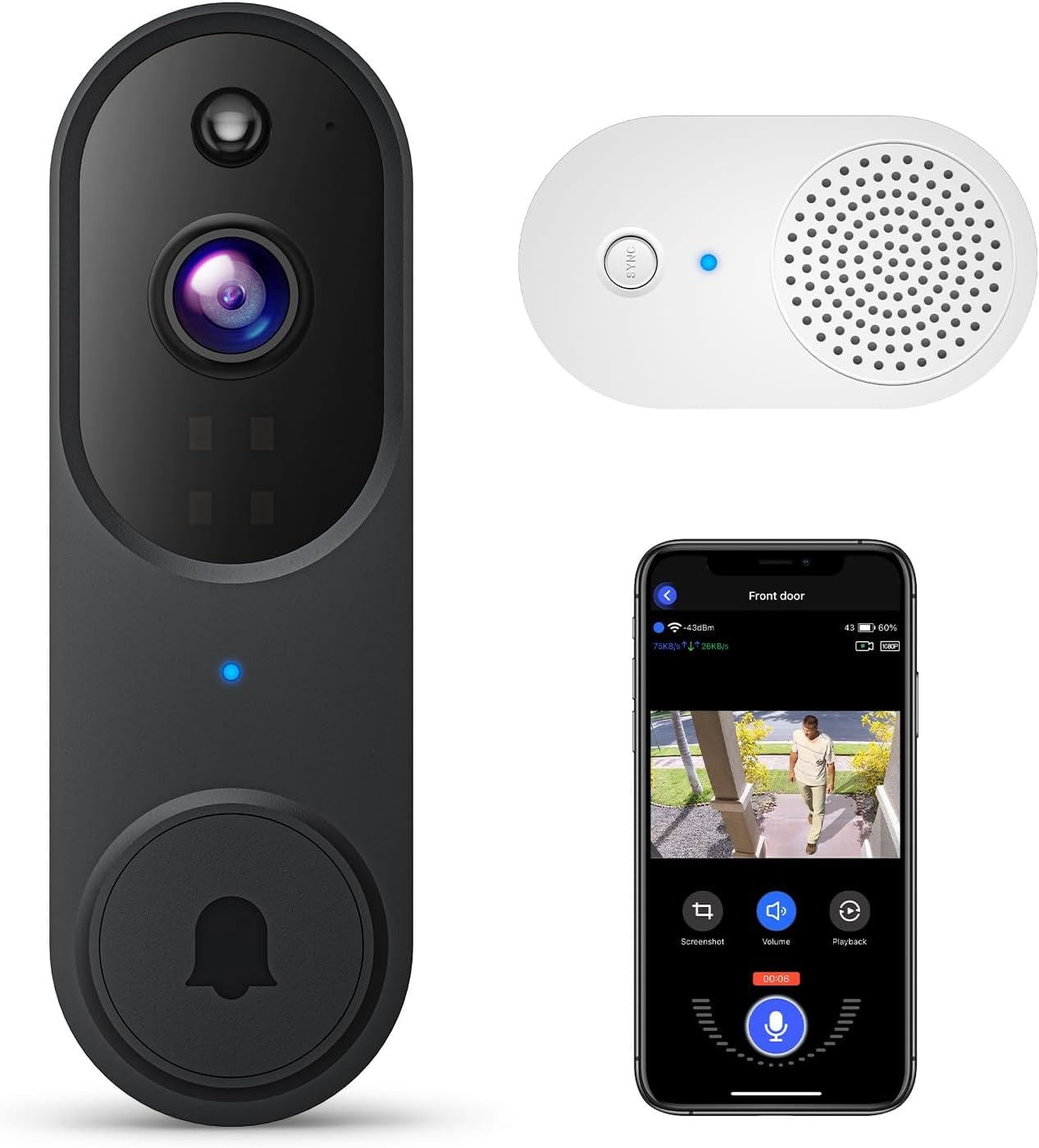 Wireless Doorbell Camera with Chime,Wireless Wi-Fi Video Doorbell ...