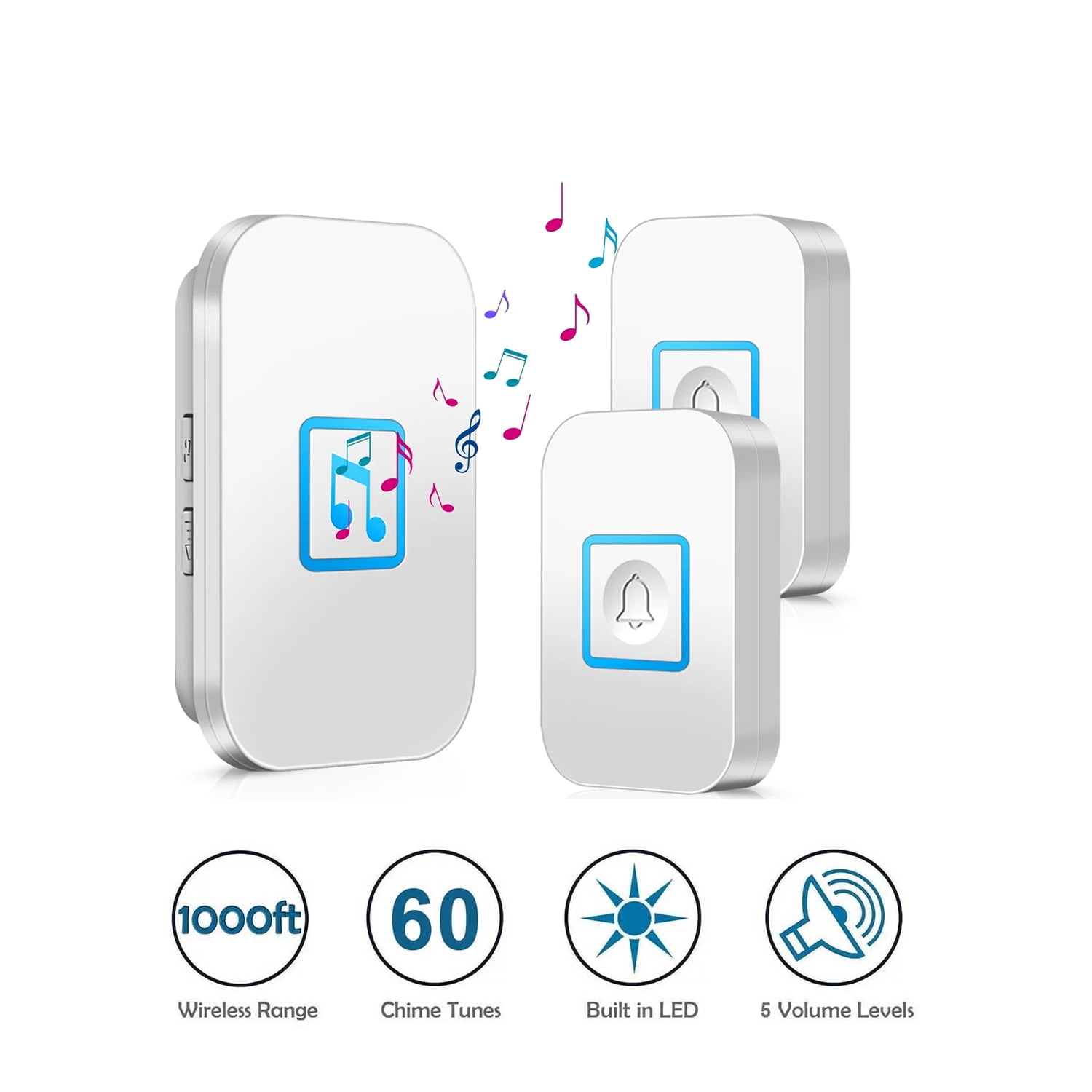 Wireless Doorbell, Door Bell Chime Kit with 60 Melodies, 5 Levels of ...