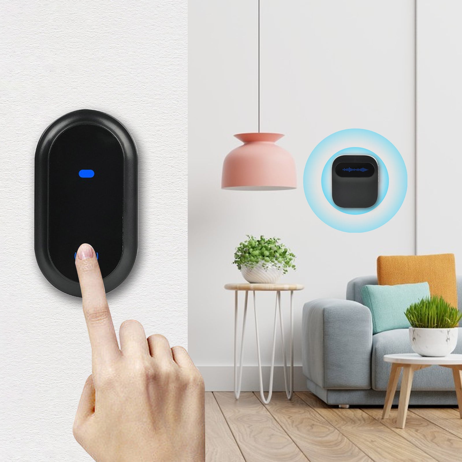 Wireless Doorbell with Flashing Light & Elderly Alert - Self-Powered ...