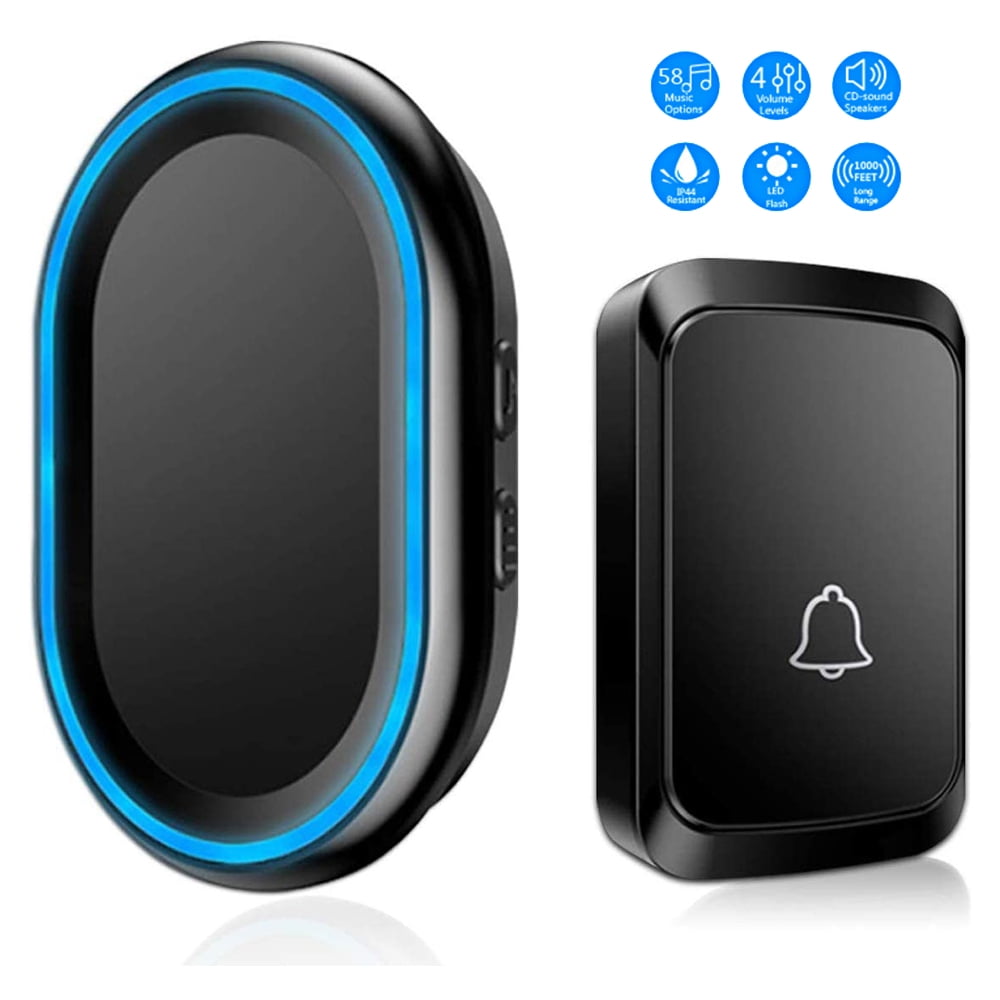 Wireless Doorbell, Waterproof Door Bell with 58 Melodies and Led Flash ...
