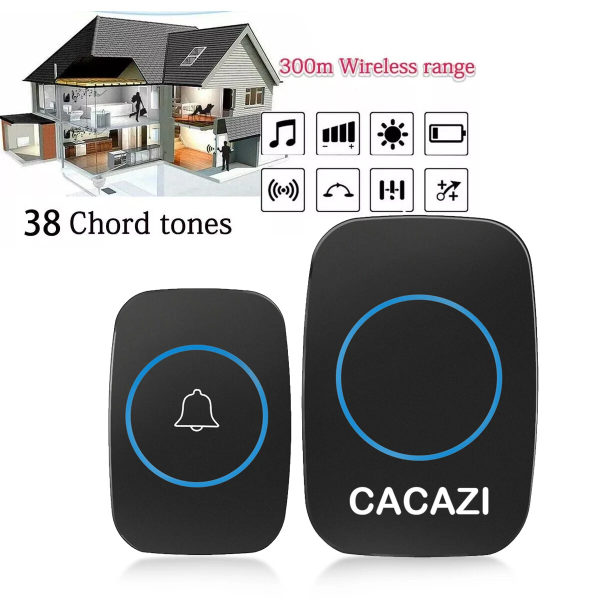 Wireless Doorbells For Home Etc.1 Door Bell Ringer & 1 Plug-In Chime ...