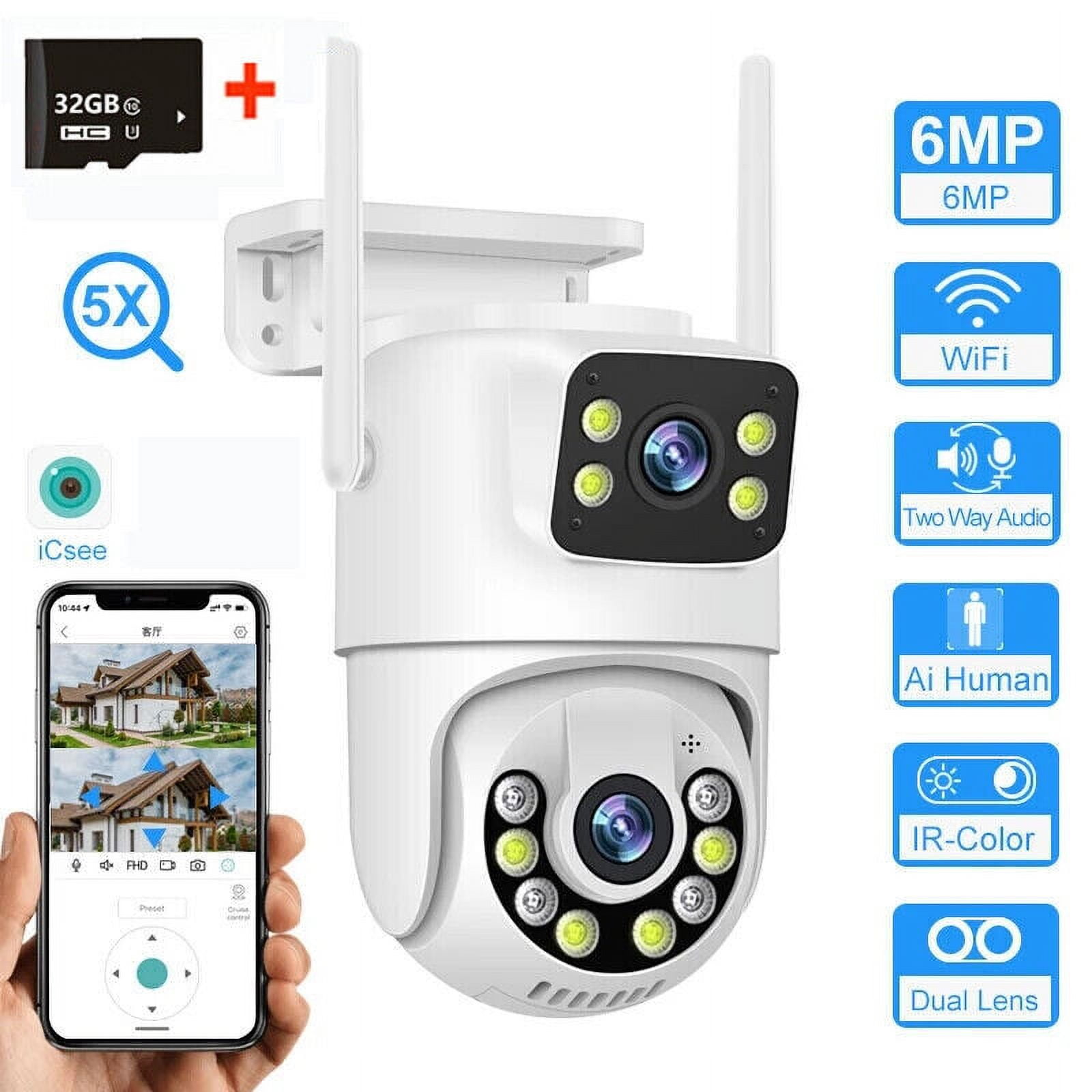 Wireless Dual Lens IP Camera, HD 1080P Outdoor CCTV 6MP PTZ Home ...