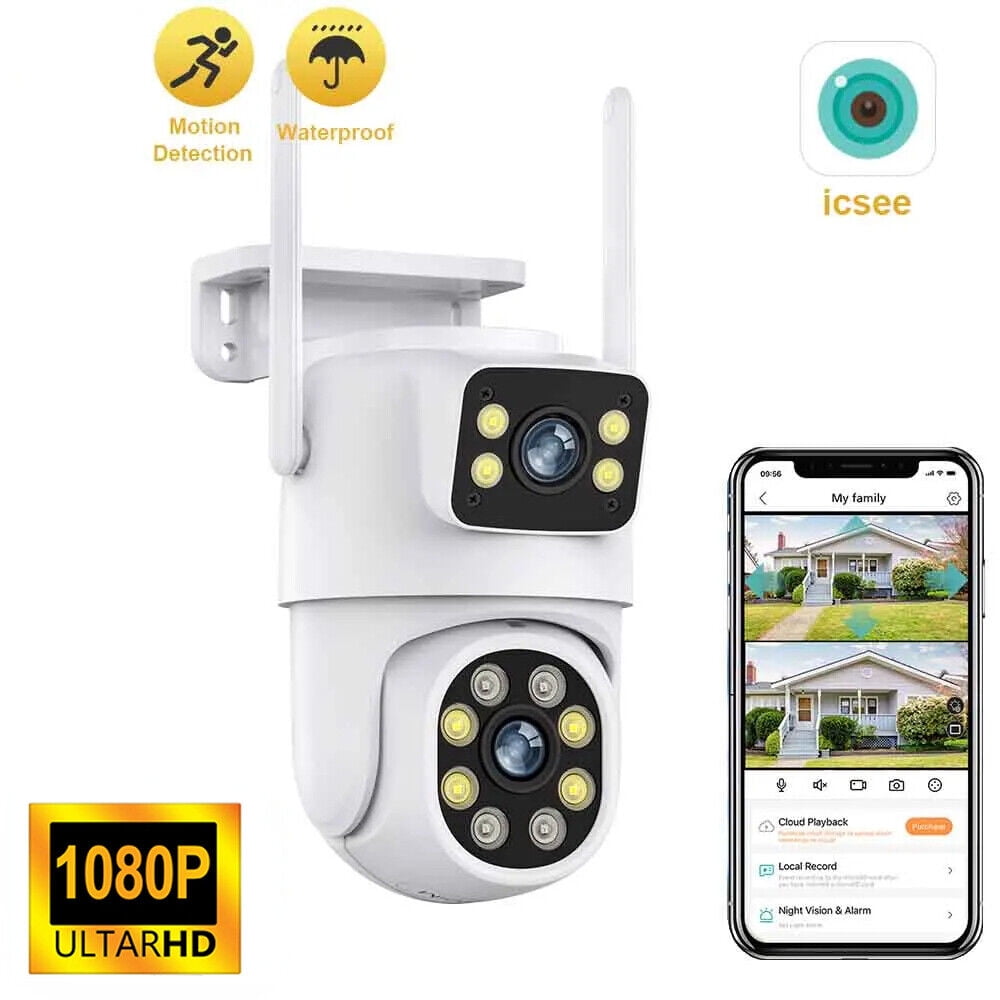 Wireless Dual Lens IP Camera, HD 1080P Outdoor CCTV 6MP PTZ Home ...