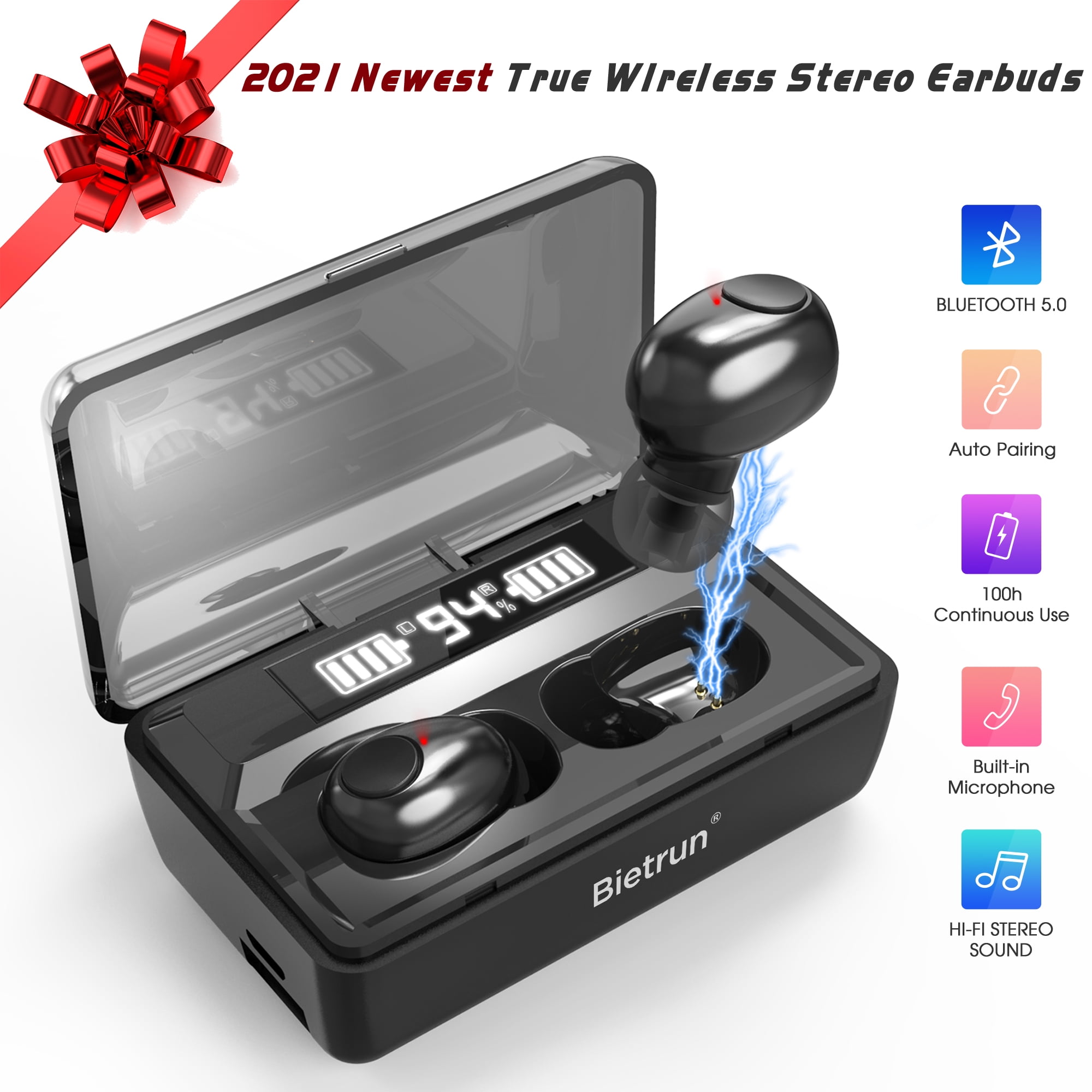 Wireless Earbuds, Bietrun Bluetooth 5.0 Earbuds with 1800mAh Charging ...