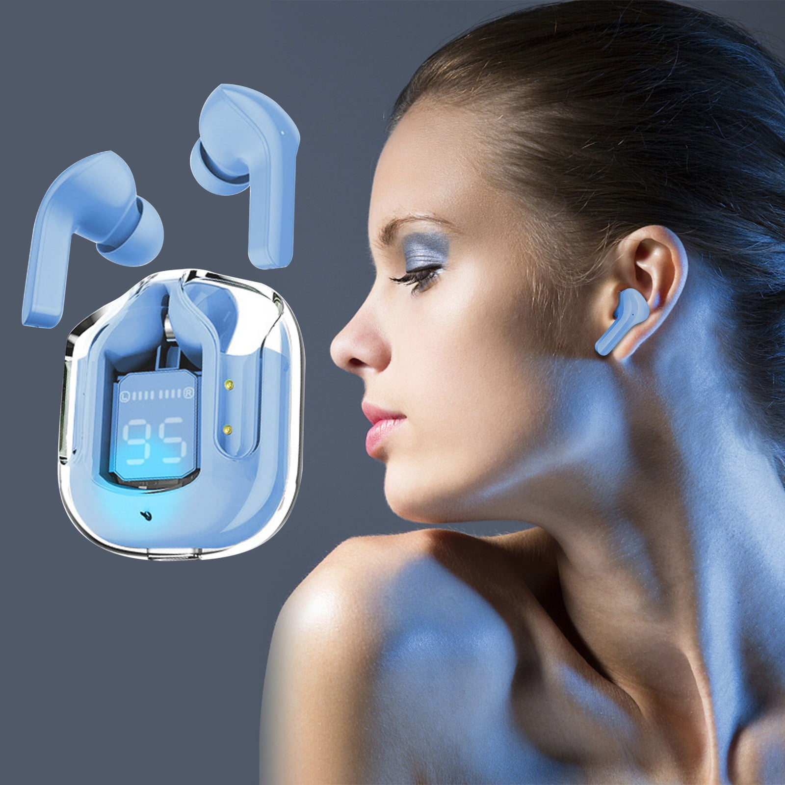 Wireless Earbuds Bluetooth Headphones with LED Display & Clear Charging ...