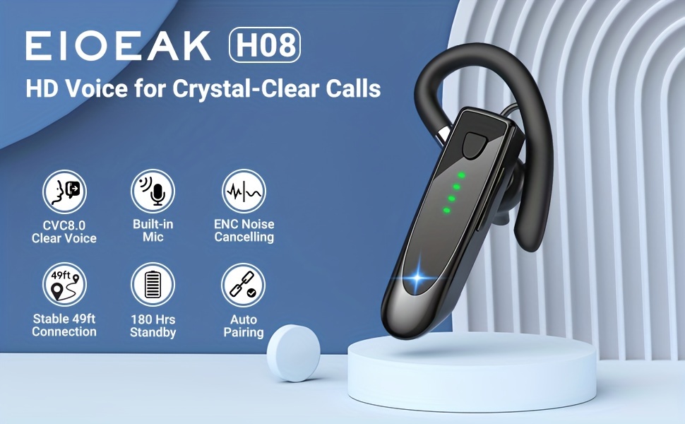 Wireless Earpiece V5.3 Wireless Handsfree Headset with Microphone 29Hrs ...