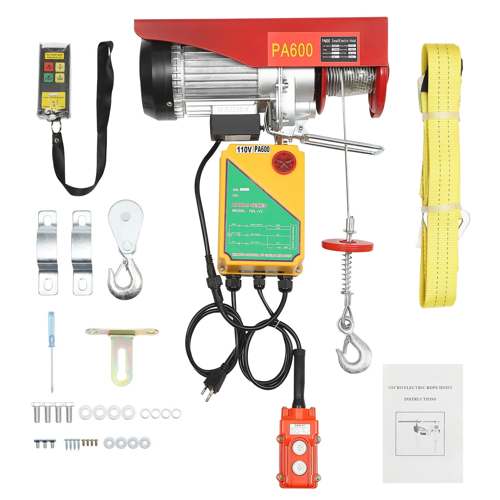 Wireless Electric Hoist with 1320lbs Capacity Remote Control & Single ...