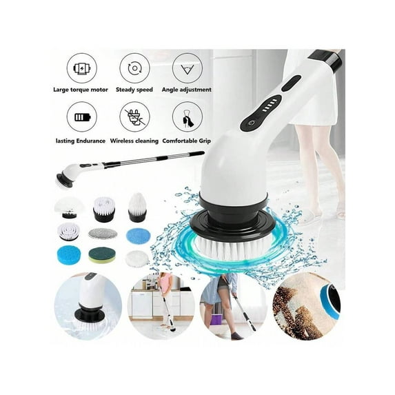 Wireless Electric Portable Rotating Cleaning Brush 9 Replaceable Heads ...