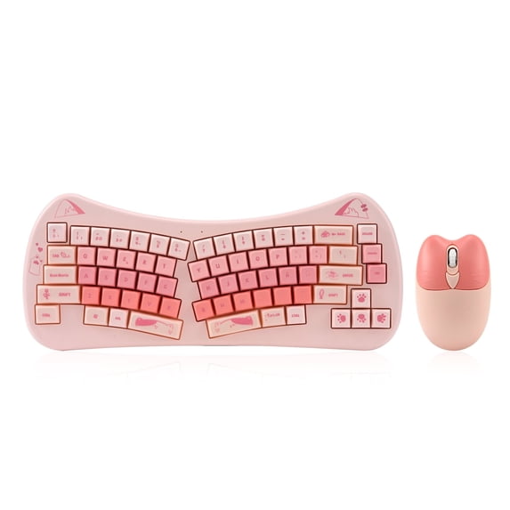 Wireless Ergonomic Keyboard and Mouse Combo - Cute Cat Design, Plug ...