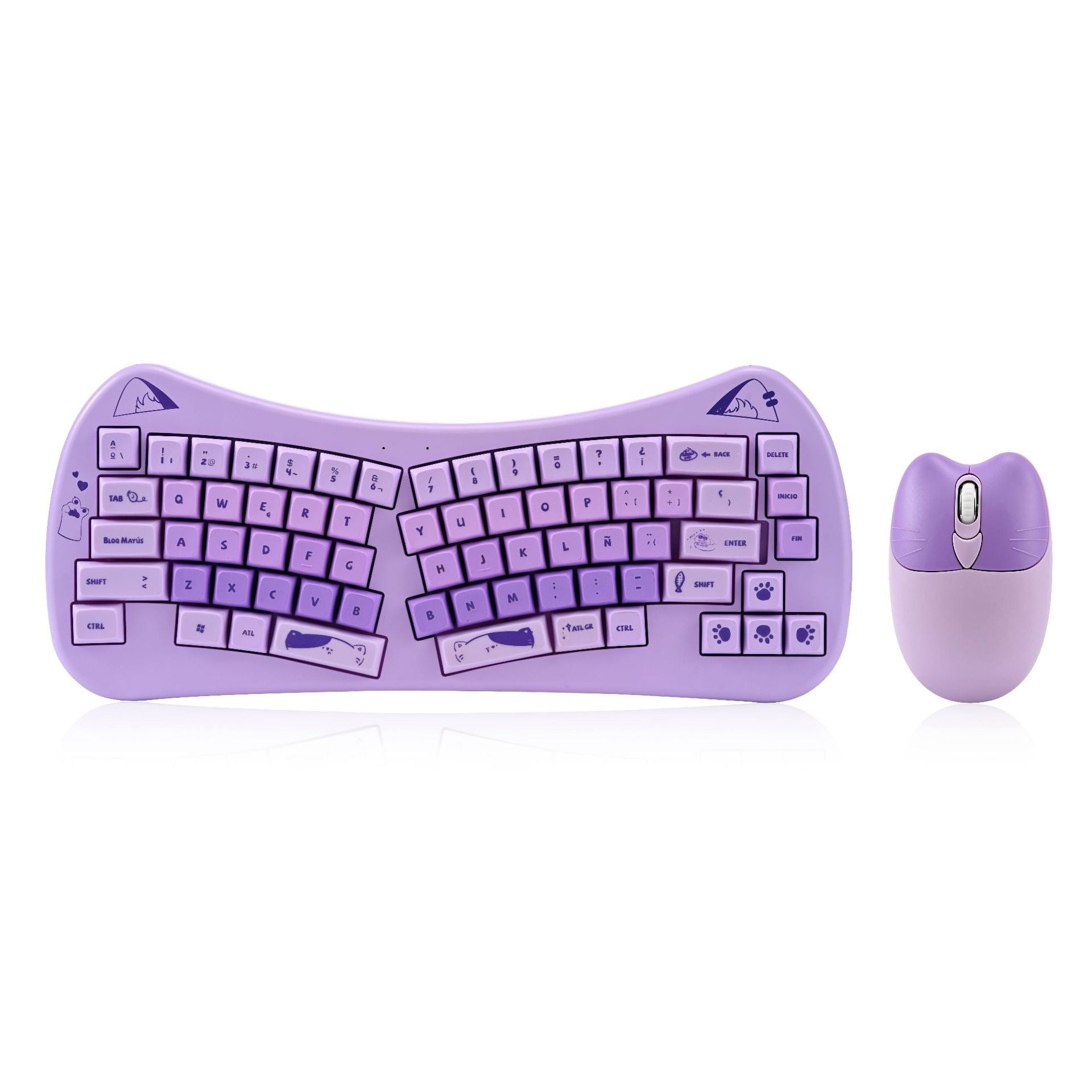 Wireless Ergonomic Keyboard and Mouse Combo - Cute Cat Design, Plug ...