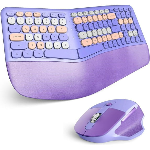 Wireless Ergonomic Keyboard and Mouse Combo with PU Wrist Rest, 2.4G ...