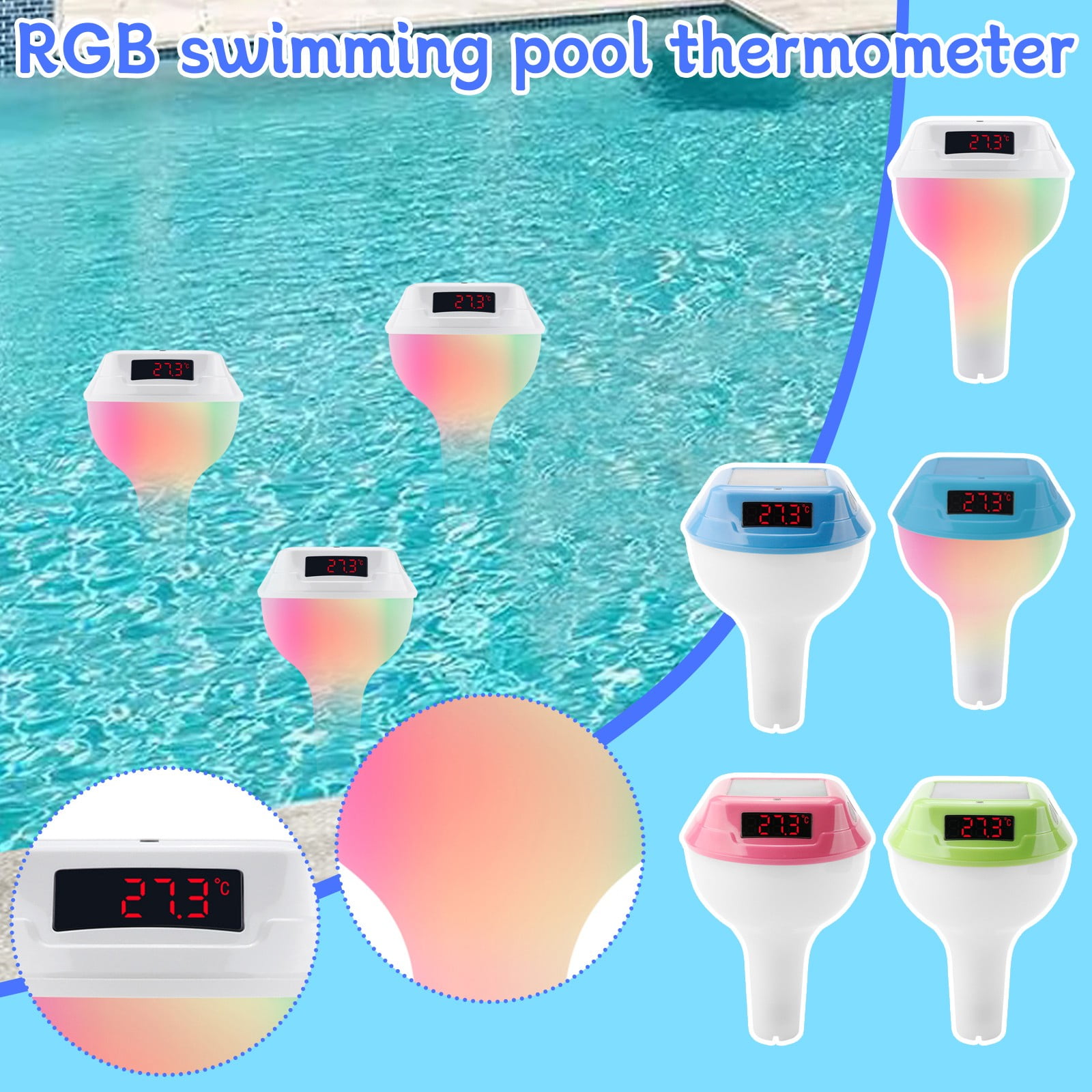 Wireless Floating Pool Thermometer with LED, Thermometer with RGB Color ...