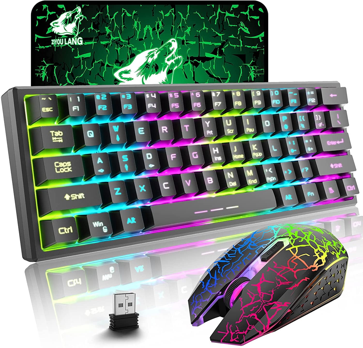 61-Key Wireless Gaming Keyboard & Mouse Combo with USB LED Light ...