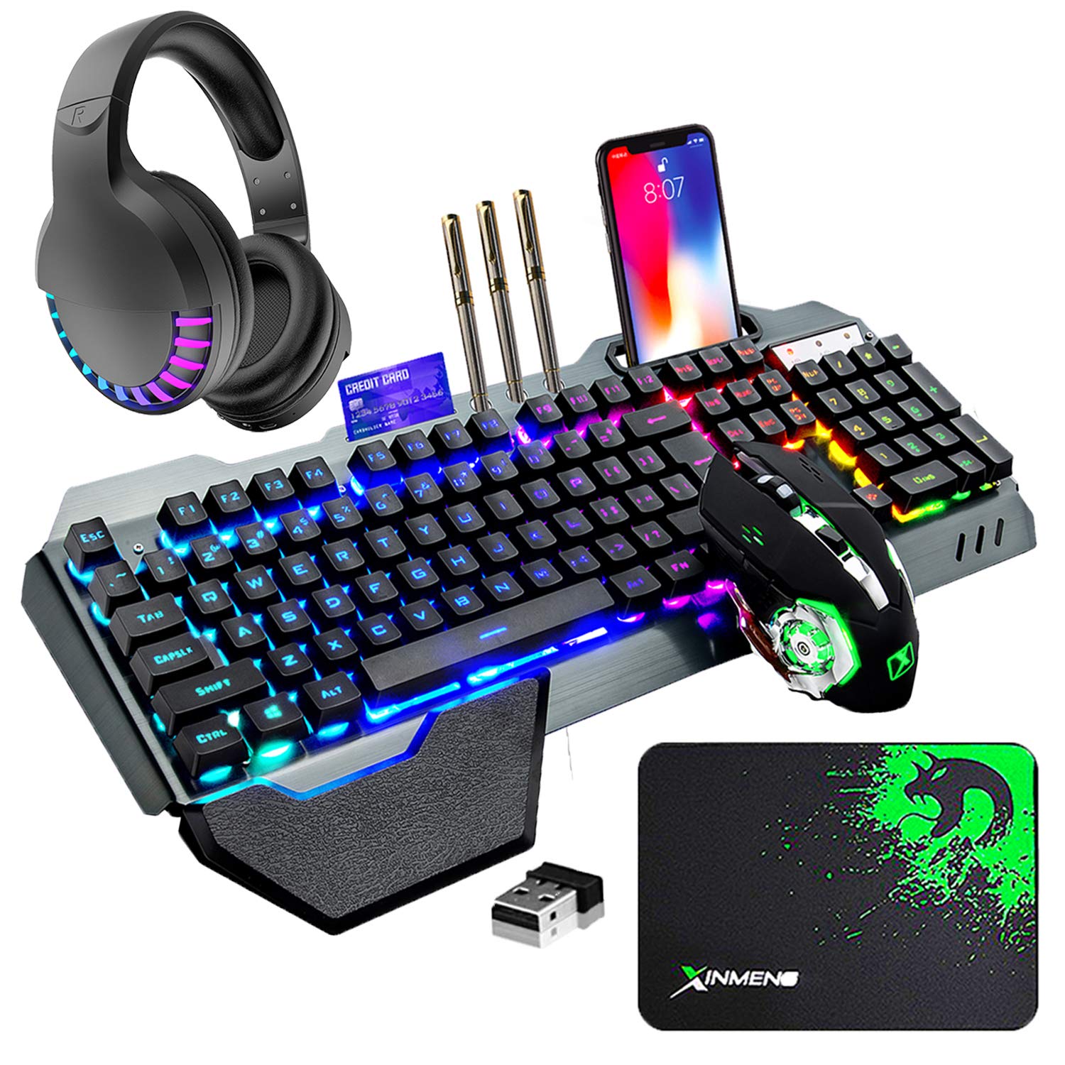 Wireless Gaming Keyboard Mouse Bluetooth Headset Kit with 16 RGB ...