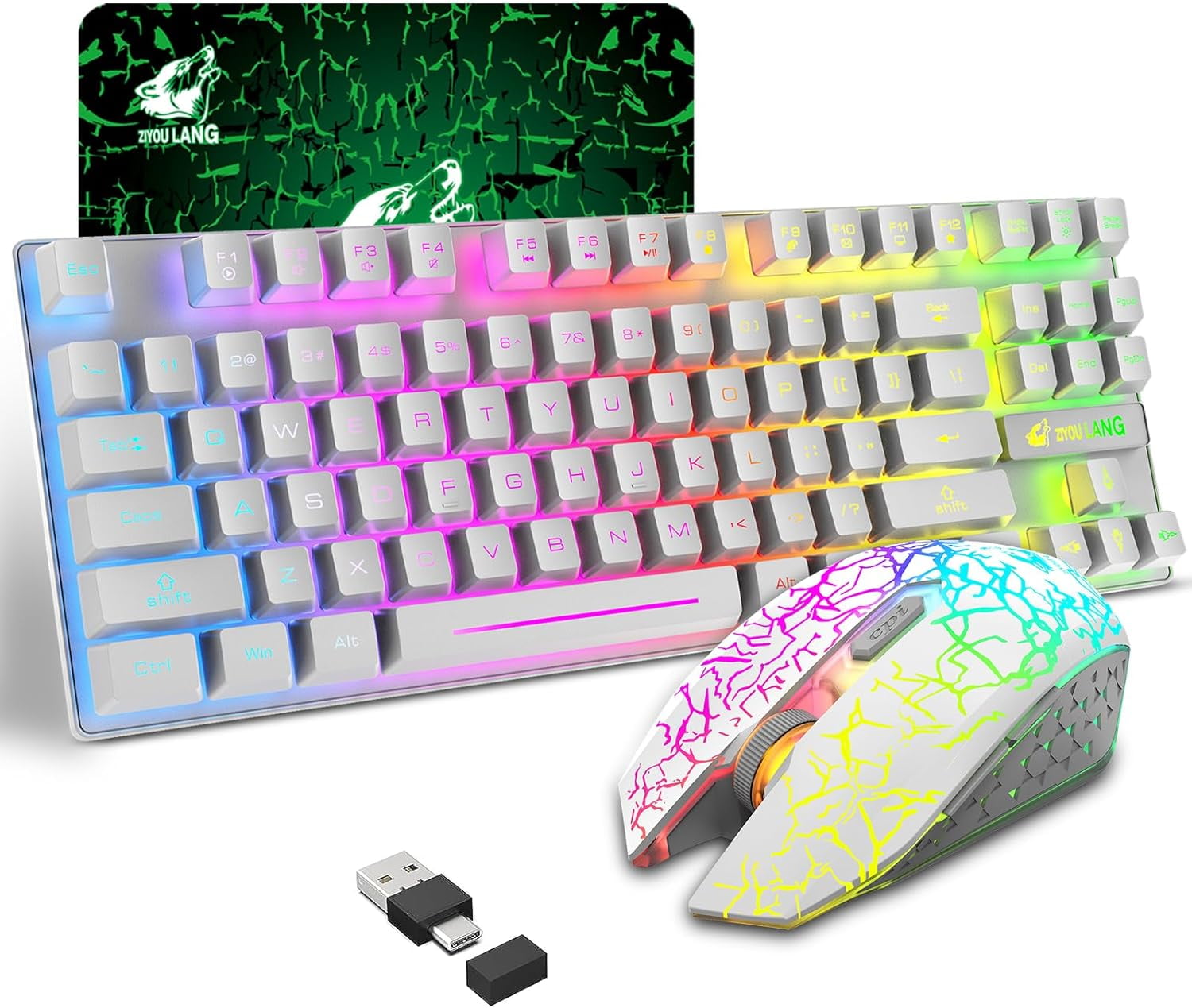 Wireless Gaming Keyboard and Mouse Combo with 87 Key Rainbow LED ...